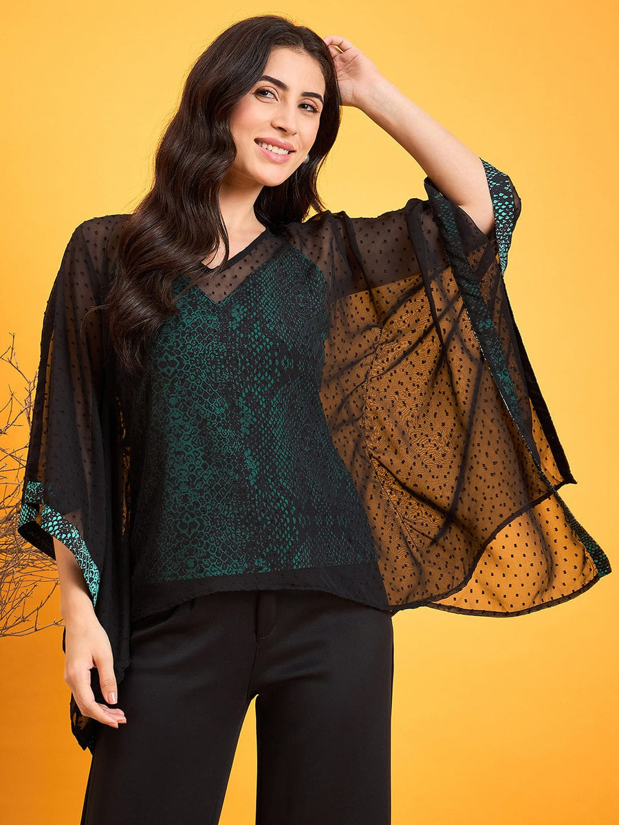 Buy V Neck Stylish Black Dobby Kaftan Top For Women - The Kaftan Company